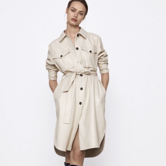 Zara | Jackets & Coats | Zara Sand Beige Faux Leather Overshirt Shirt ...